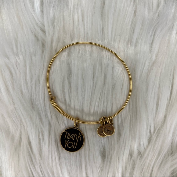Alex and Ani | Jewelry | Alex And Ani Rafaelian Gold And Black Thank You Charm Bangle Bracelet ...